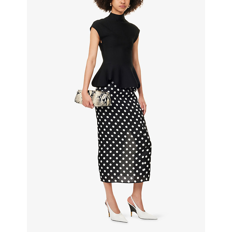 KHAITE Winton Polka-Dot Silk Pencil Maxi Skirt